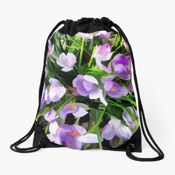 "Soft Painterly Crocuses" Drawstring Bag by JudyPalkimas | Redbubble