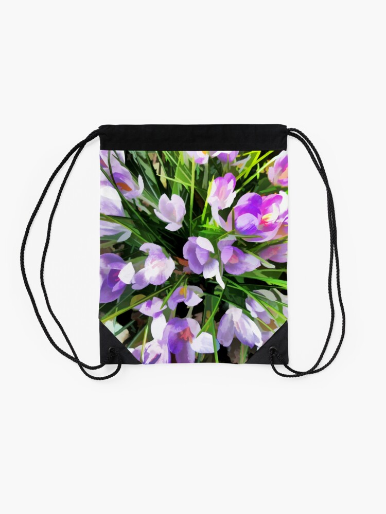 "Soft Painterly Crocuses" Drawstring Bag by JudyPalkimas | Redbubble