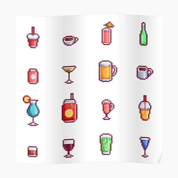 "Pixel Art Drinks" Poster by unicronpotato | Redbubble