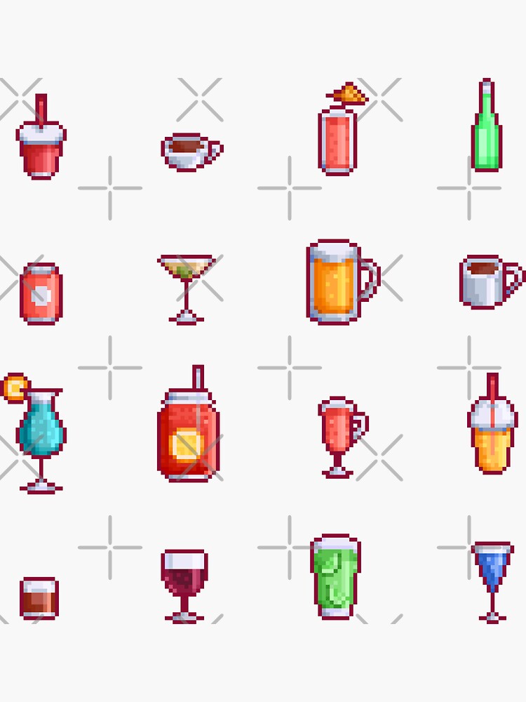 "Pixel Art Drinks" Sticker for Sale by unicronpotato | Redbubble