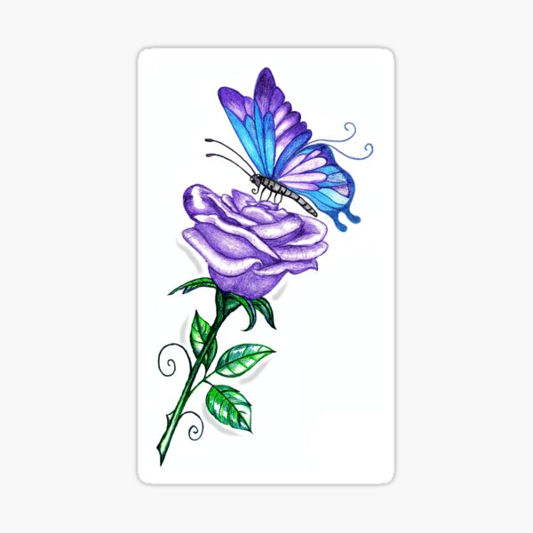 "Purple butterfly and Rose" Sticker for Sale by EverIris | Redbubble
