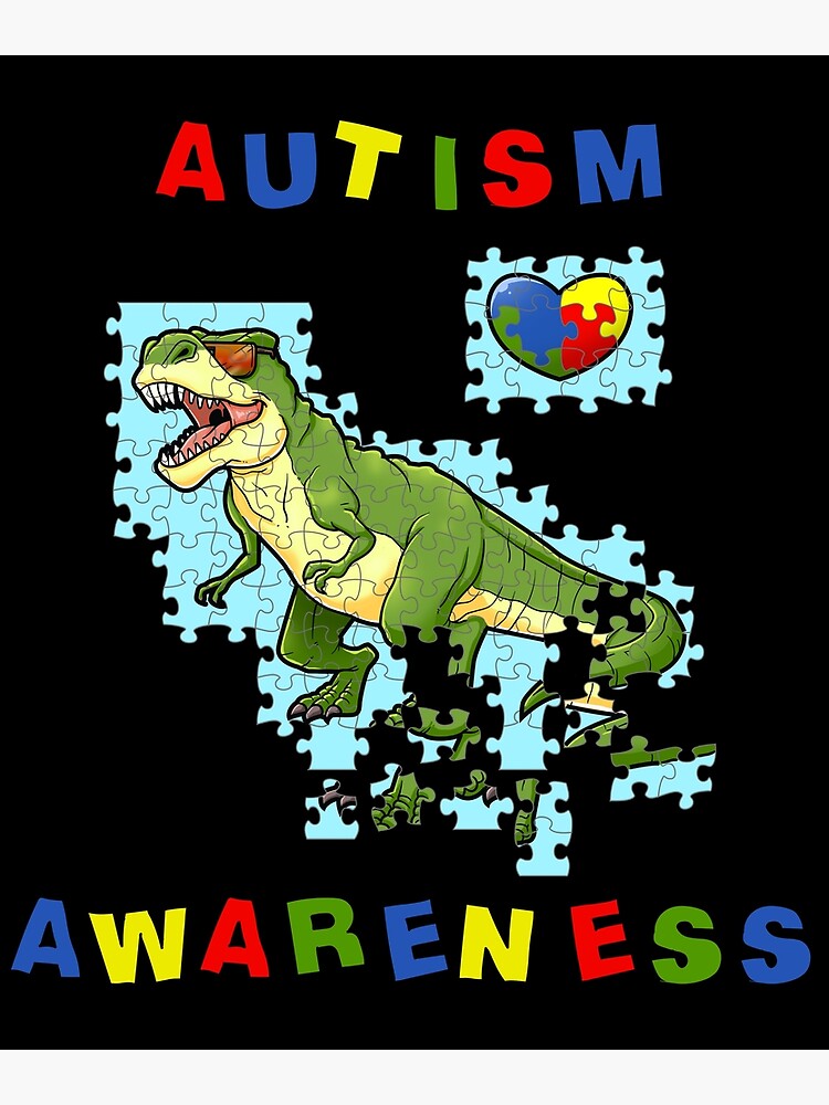 "Autism Awareness T-Rex Dinosaur Puzzle Pieces" Art Print by matt76c ...