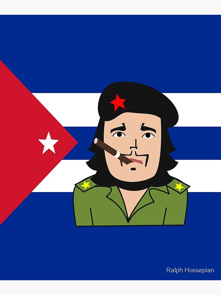 "Guerrilla fighter Che Guevara smoking cigar with Cuban Flag" Art Print ...