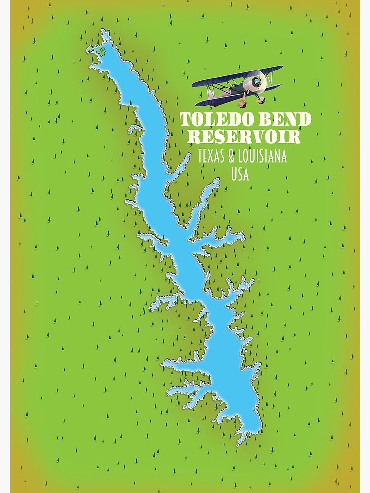 "toledo bend reservoir Texas & Louisiana Map" Art Print by ...
