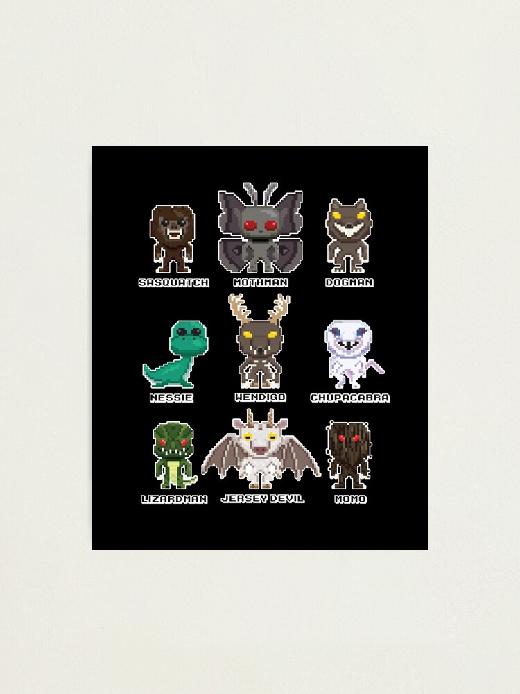 "8-Bit Cryptid Monsters - Cute Sasquatch, Mothman, Dogman, Nessie ...