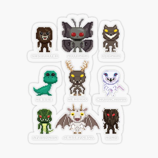 "8-Bit Cryptid Monsters - Cute Sasquatch, Mothman, Dogman, Nessie ...