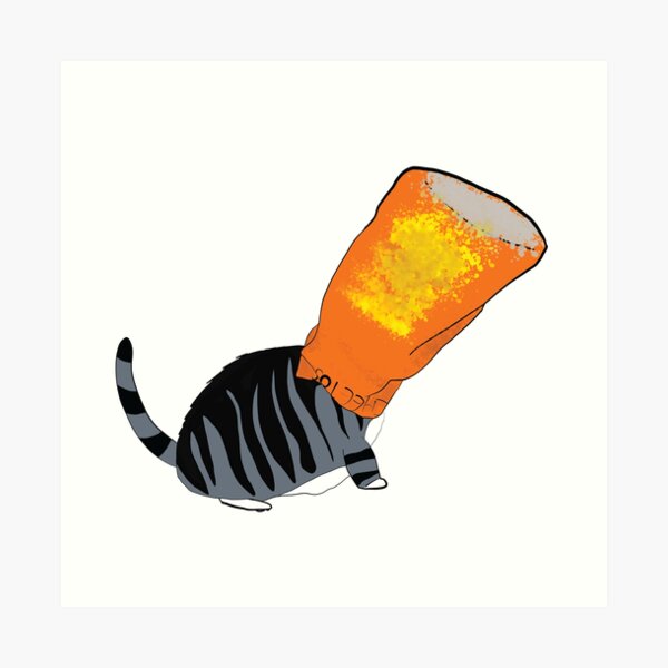 "Fat Cat with Head in Cheetos" Art Print by ArtistAriana | Redbubble