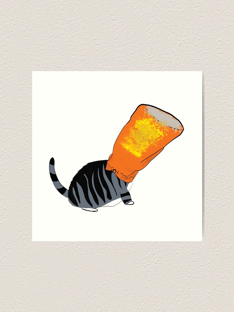"Fat Cat with Head in Cheetos" Art Print by ArtistAriana | Redbubble