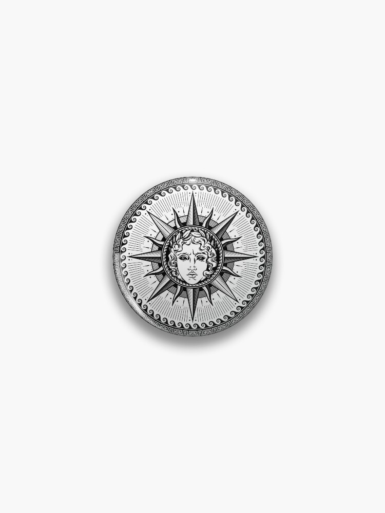 "Apollo Sun God Symbol on Greek Key Ornament" Pin for Sale by ...