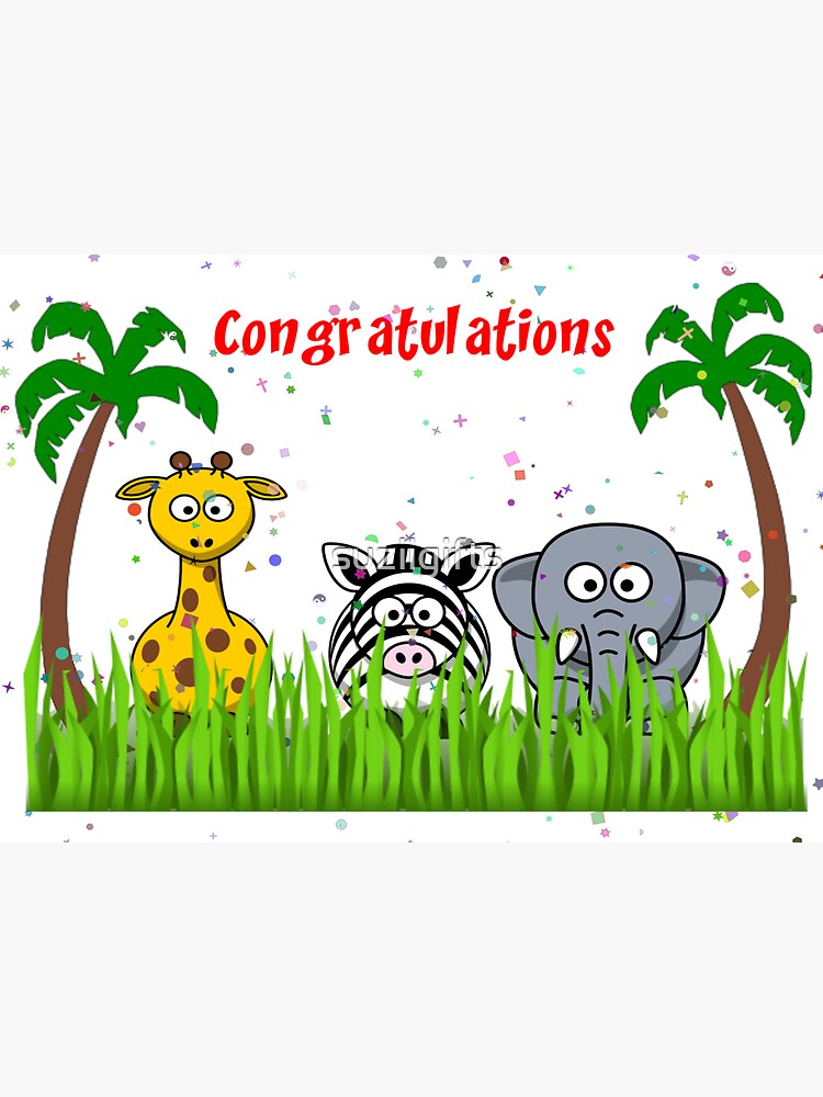 "Cartoon Jungle Animals Congratulations Design" Sticker by suziigifts ...