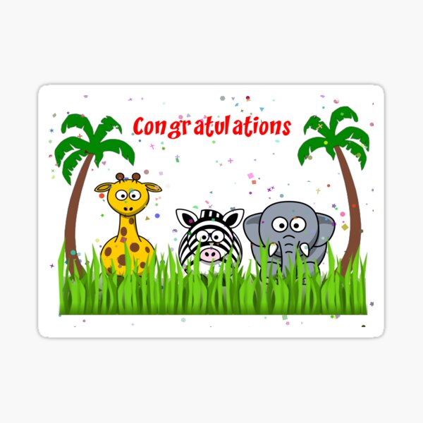 "Cartoon Jungle Animals Congratulations Design" Sticker by suziigifts ...