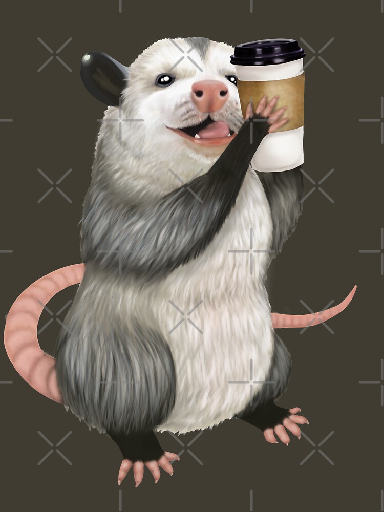 "Opossum drinking a cup of coffee" T-shirt for Sale by Mehu | Redbubble ...