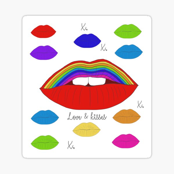 "# Pride Love & kisses rainbow lips " Sticker for Sale by Leatextileart ...