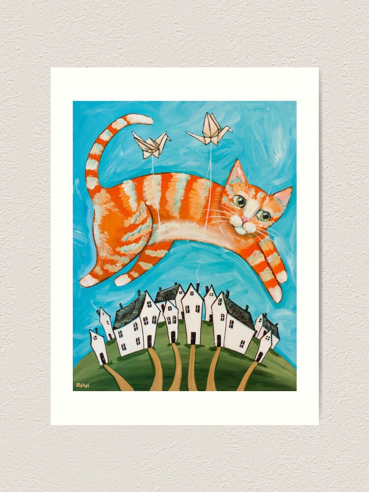 "Ginger Kitty, Paper Cranes" Art Print for Sale by kilkennycat | Redbubble