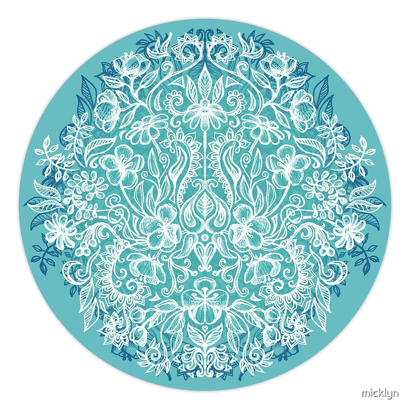 "Spring Arrangement - teal & white floral doodle " by micklyn | Redbubble