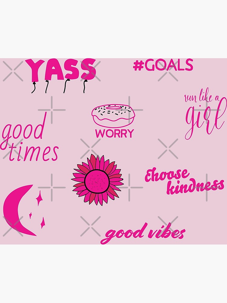 "Cute Hot Pink Sticker Pack - collection of hand drawn images and text ...