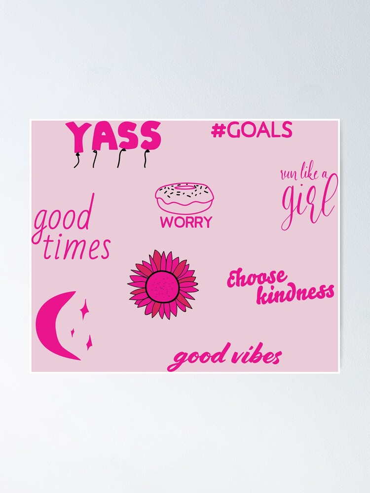 "Cute Hot Pink Sticker Pack - collection of hand drawn images and text ...