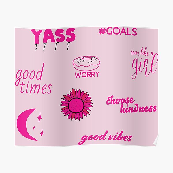 "Cute Hot Pink Sticker Pack - collection of hand drawn images and text ...
