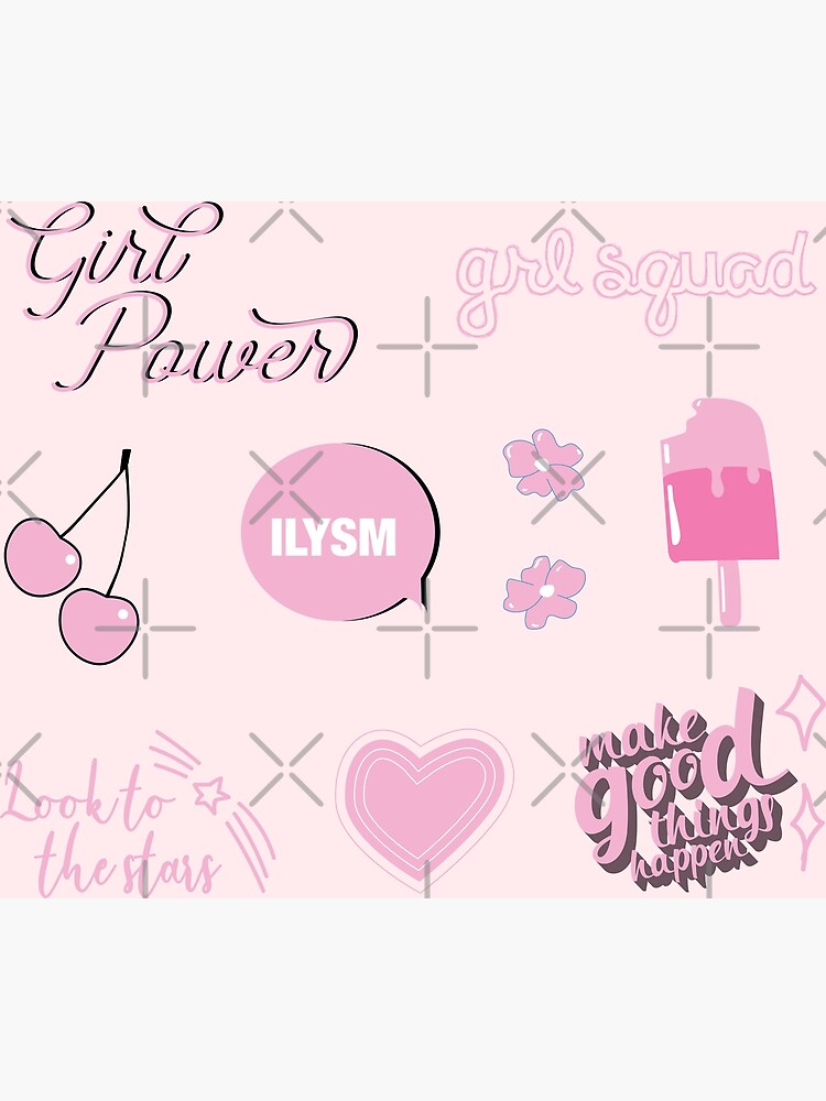 "Pink Pack - collection of hand drawn images and text for sticker set ...