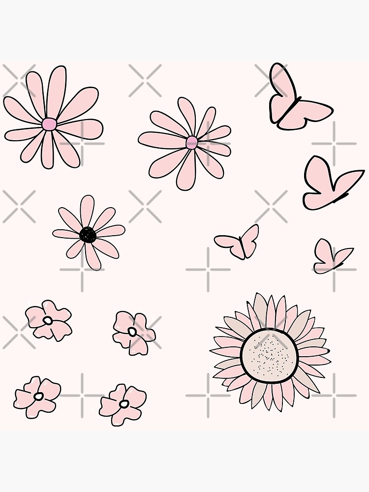 "Light Peach Flower and Butterfly Sticker Pack" Photographic Print for ...