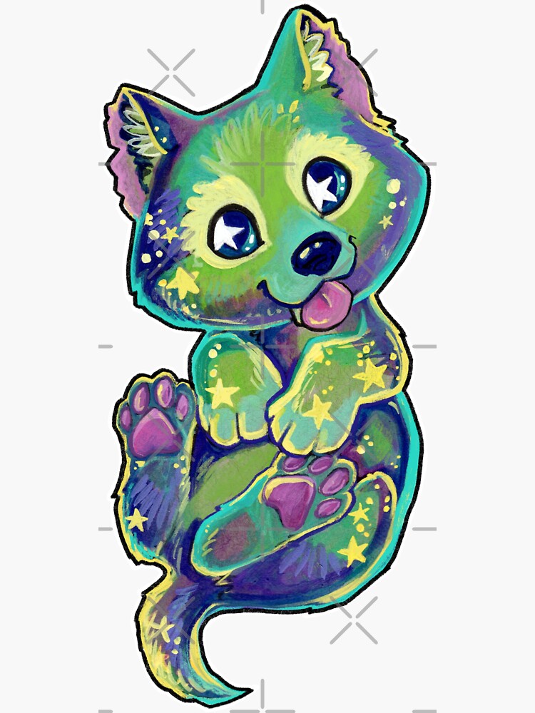 "Galaxy wolf pup" Sticker for Sale by ArtOfBianca | Redbubble