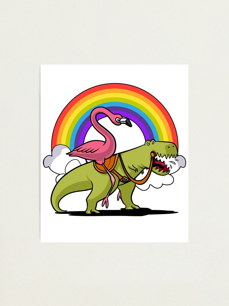 "Flamingo Riding T-Rex Dinosaur" Photographic Print by underheaven ...