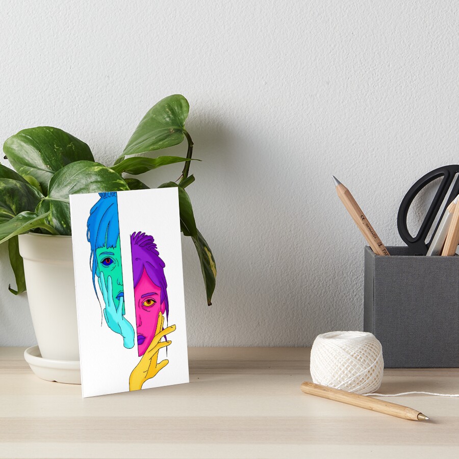 "neon split face" Art Board Print for Sale by Vaporade | Redbubble