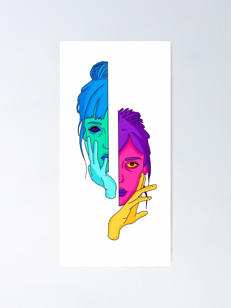 "neon split face" Poster by Vaporade | Redbubble