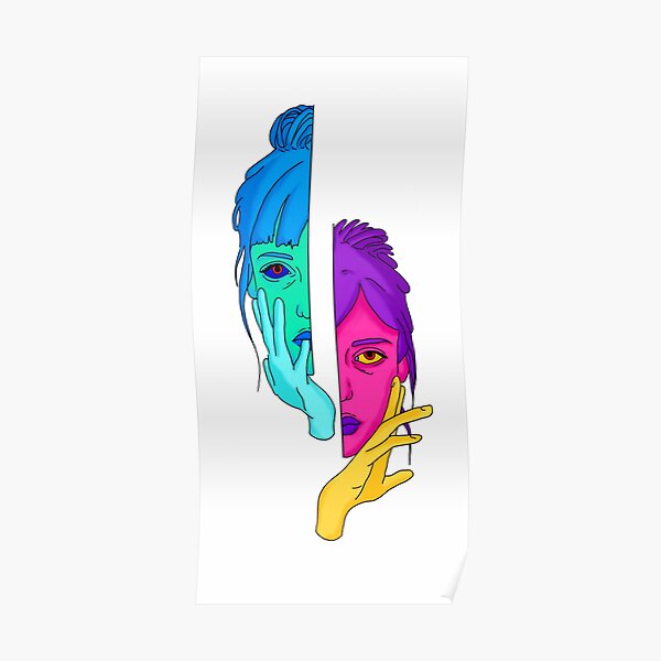 "neon split face" Poster by Vaporade | Redbubble