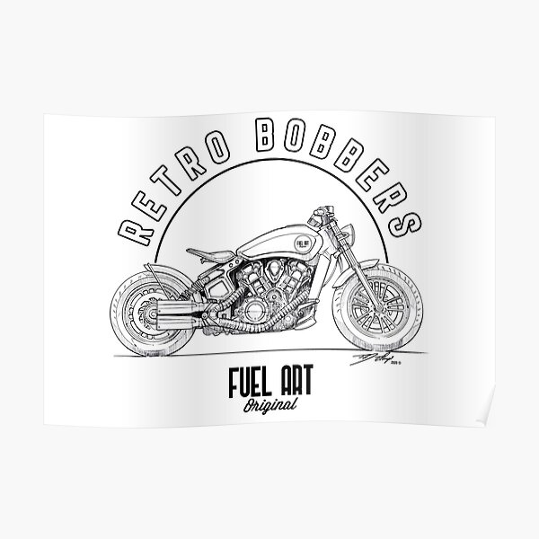 "Retro Bobbers Motorcycle Illustration White" Poster by FuelArtOriginal ...