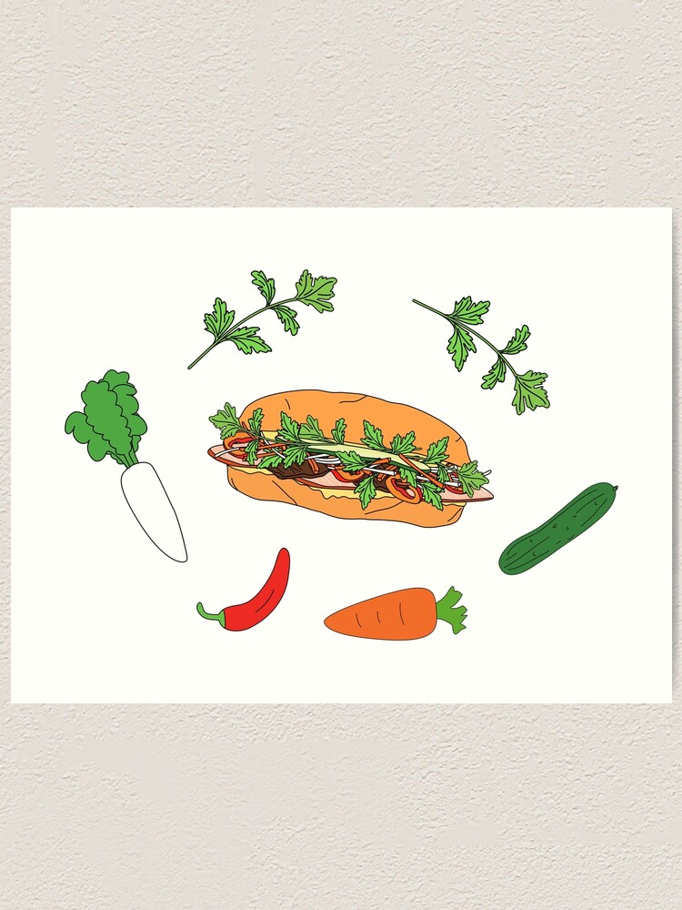 "Vietnamese Sandwich Banh Mi with Ingredients" Art Print by ...