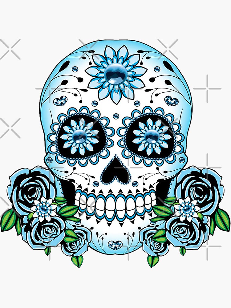 Pegatina «calavera azul dia de los muertos calavera llena» de ...