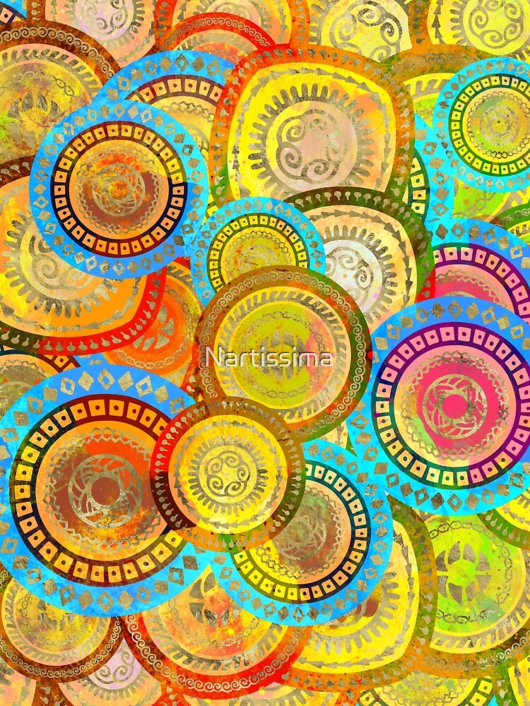 "Colorful Circular Tribal pattern with gold" T-shirt for Sale by ...