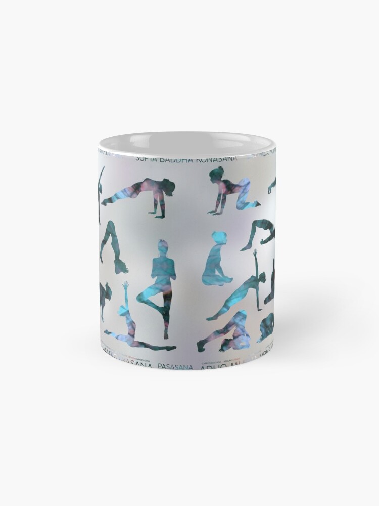 "Yoga Asanas / Poses Sanskrit Word Art Labradorite on pearl" Coffee Mug ...