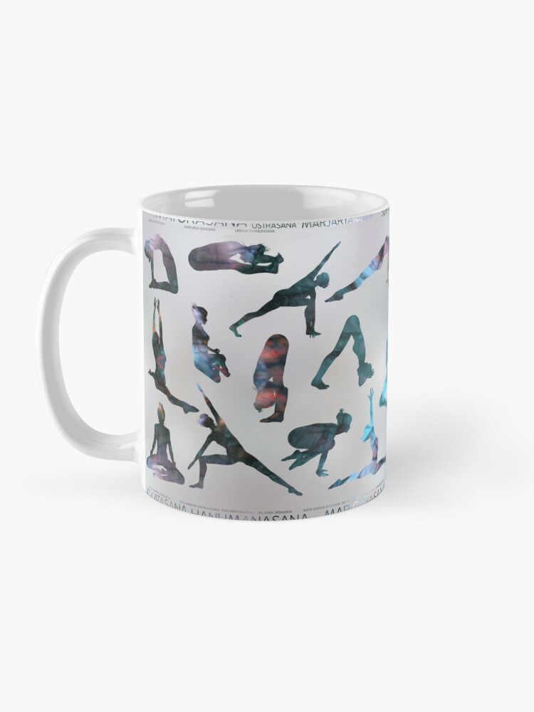 "Yoga Asanas / Poses Sanskrit Word Art Labradorite on pearl" Coffee Mug ...