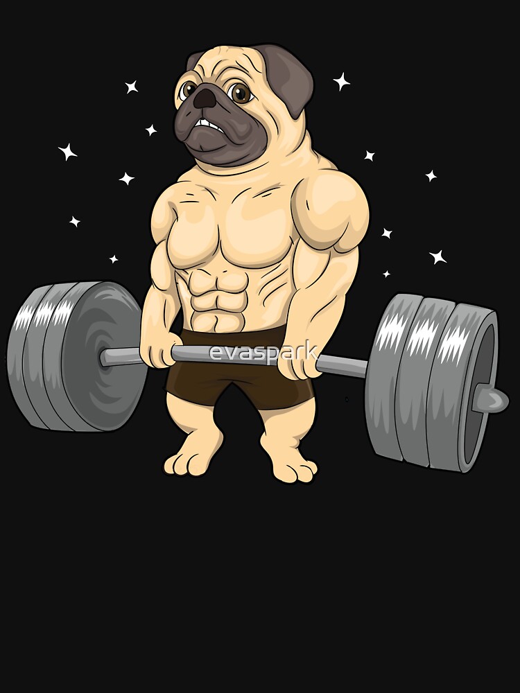 "Deadlift Fitness Gym Tee, Pug Dog Weightlifting, Pug Fitness" T-shirt ...