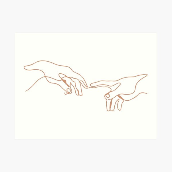 "Michelangelo Creation of Adam Fingers Line Art" Art Print by ...