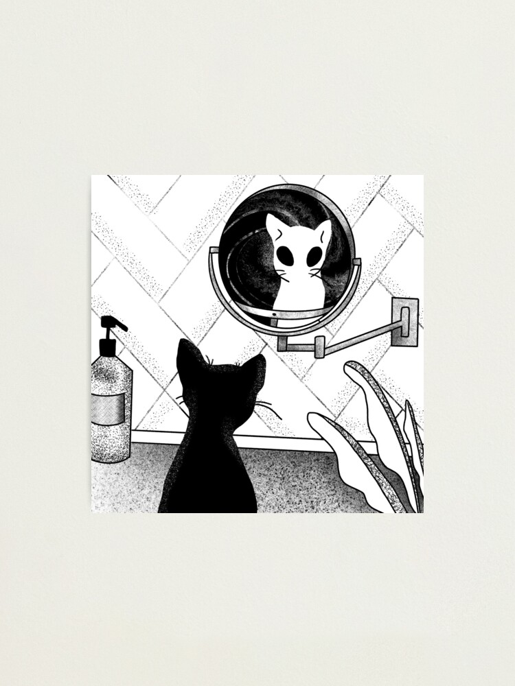 "Alien Cat Looking Into Outer Space Through a Bathroom Mirror - Trippy ...
