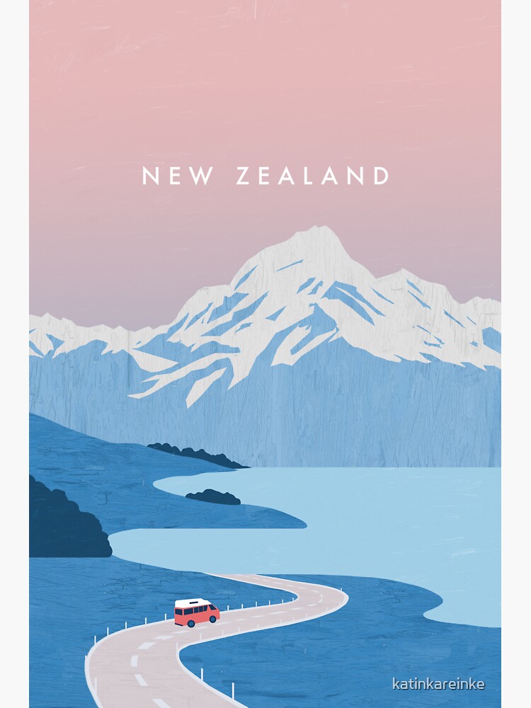 "New Zealand travel poster" Sticker for Sale by katinkareinke | Redbubble