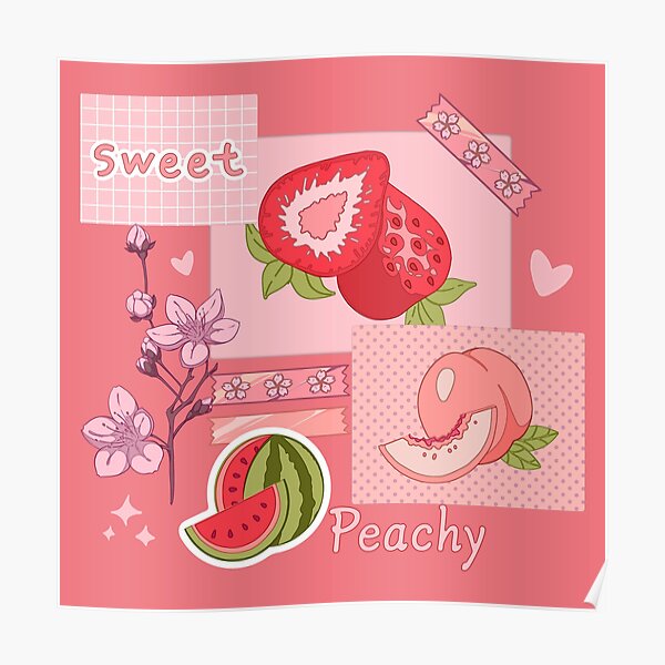 "The peachy pink design with various berries, fruits, and other cute ...
