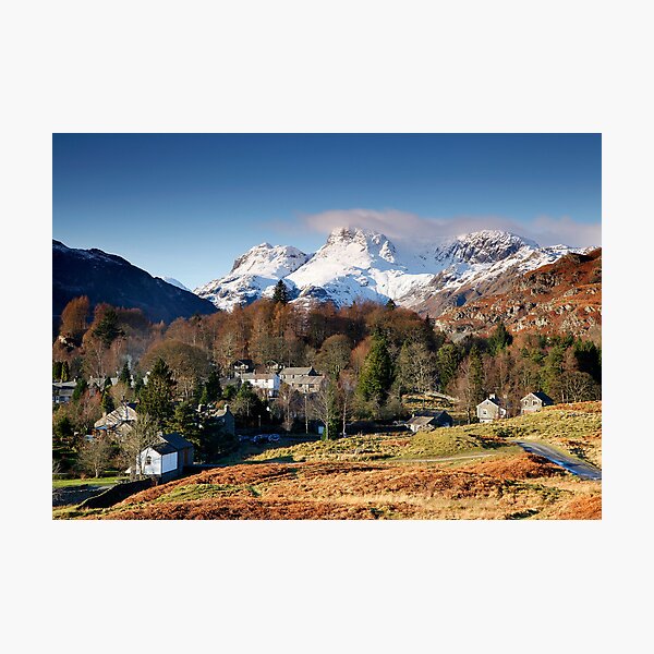 "Snow on the Langdale Pikes from Elterwater Village" Photographic Print ...