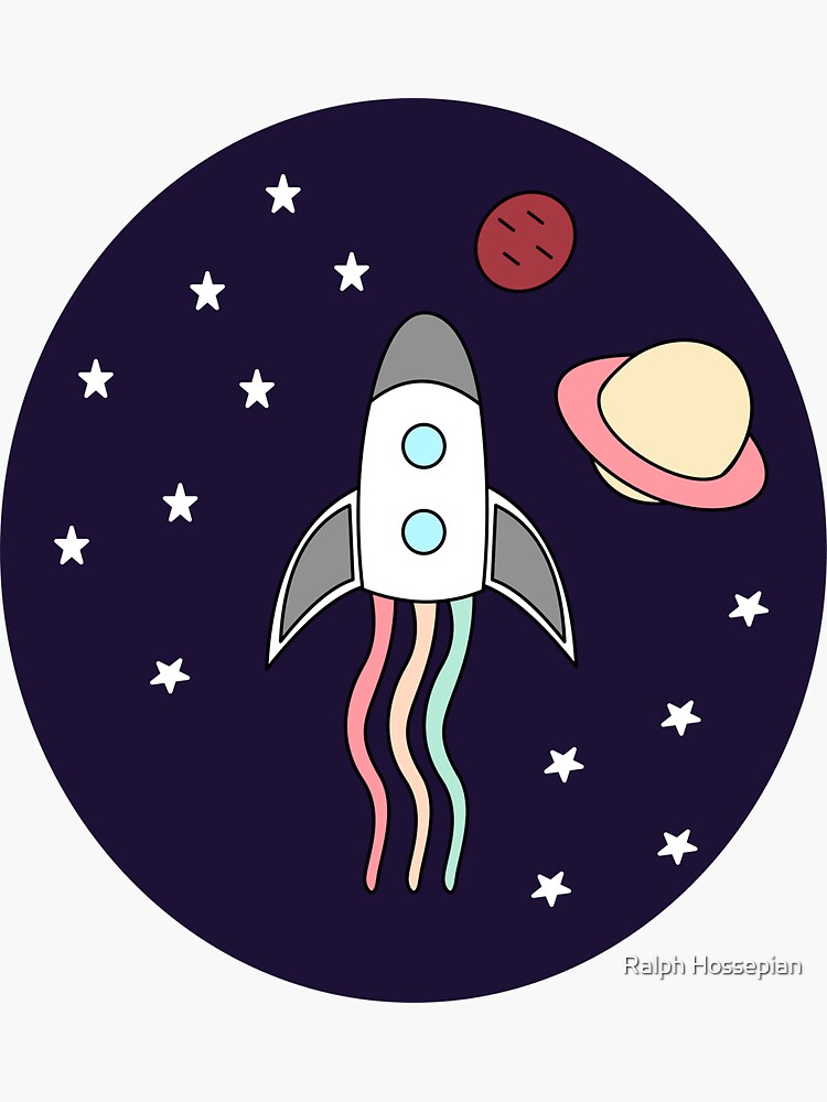"Kawaii Rainbow Space rocket in the galaxy space" Sticker by ...