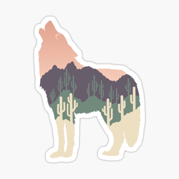 "Desert Cactus Wolf Howl" Sticker by HartArtUSA | Redbubble