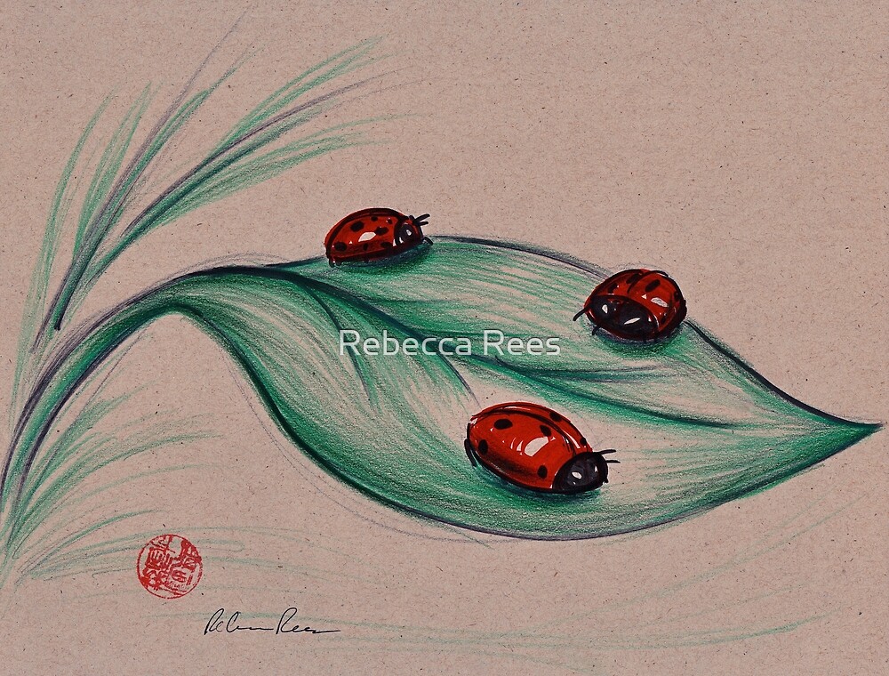 "RED LADIES - Original ladybug mixed media drawing/painting" by Rebecca ...