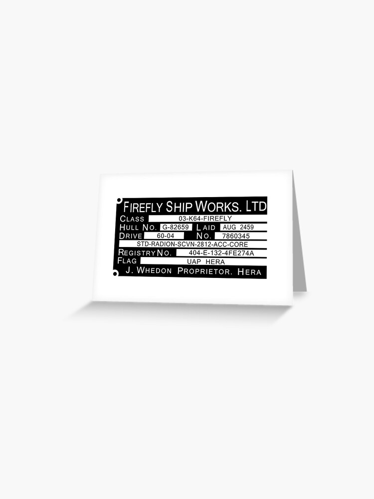 "Firefly Ship Works Ltd. Sticker" Greeting Card for Sale by JacobT14 ...