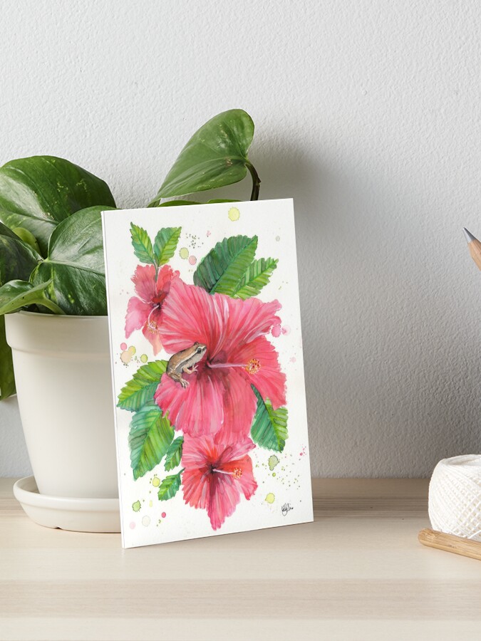 "Coqui Frog & Hibiscus Flower" Art Board Print for Sale by 3willows ...