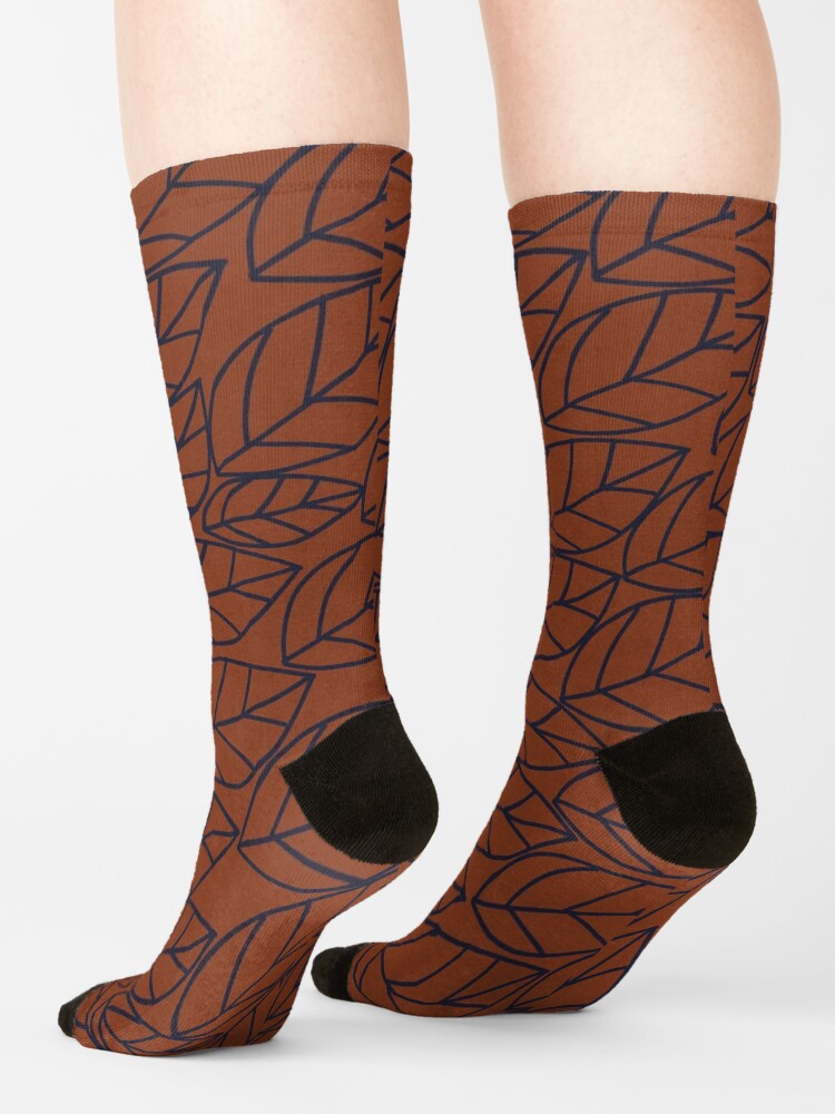 "Doodle Leaves - Rust and Navy" Socks for Sale by BlertaDK | Redbubble