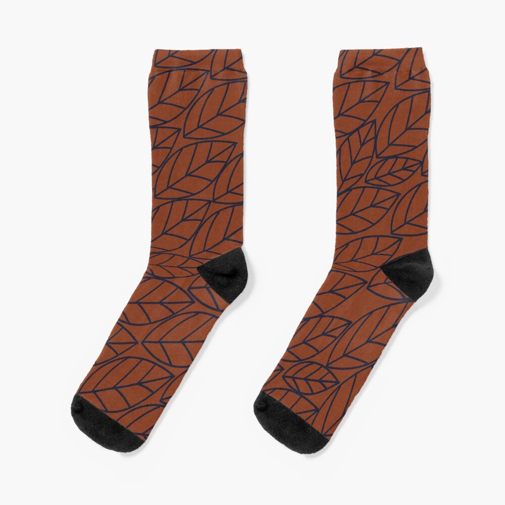 "Doodle Leaves - Rust and Navy" Socks for Sale by BlertaDK | Redbubble