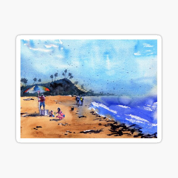 "Beach scene 1" Sticker by darrenyeoart | Redbubble