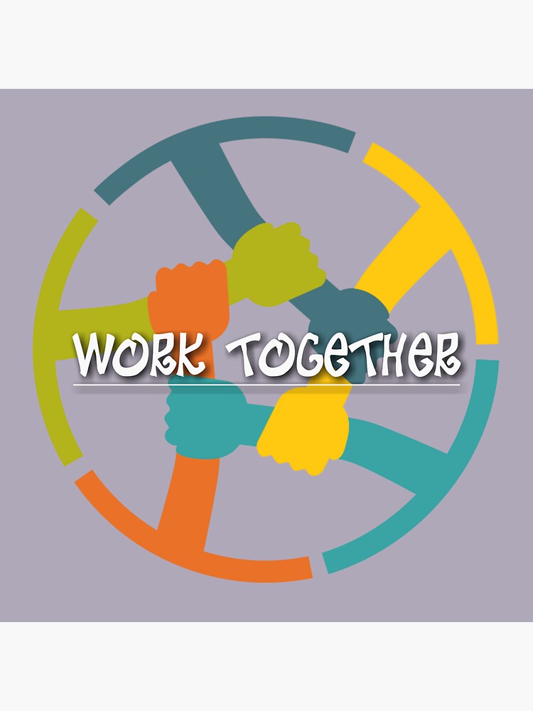 "work together logo" Sticker by aryadarshi | Redbubble